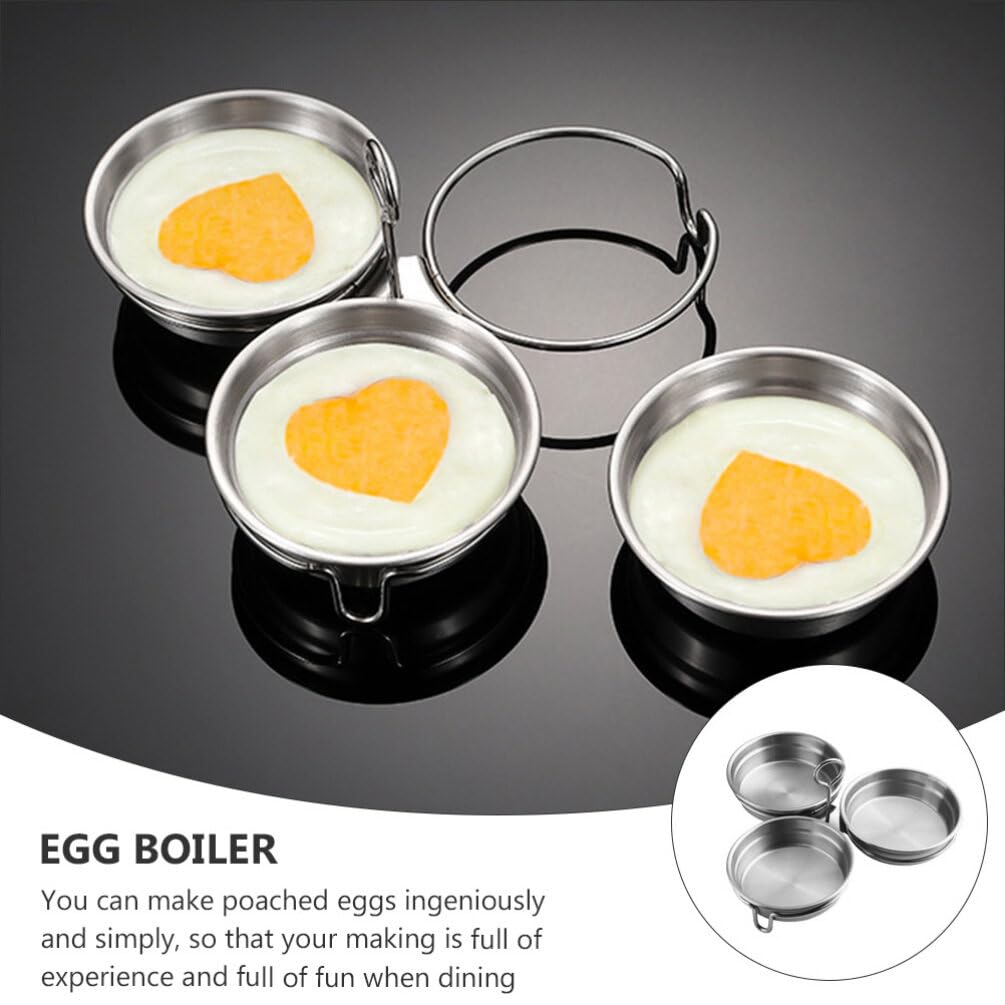 Hemoton Metal Egg Poacher Cups 3pcs Stainless Steel Egg Poacher Pan Cups with Oil Brush Hard Boiled and Poached Egg Maker Compatible with Skillet Pressure Cooker Poached Egg Cooker