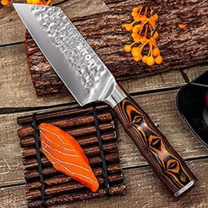 Kitory Kiritsuke Chef Knife 5.5", Small Japanese Kitchen Knives, HC German Stainless Steel, Hammered Finish Blade, Pakkawood Handle Cooking Cutlery 2025 Gifts for Home&Restaurant