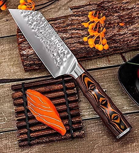 Kitory Kiritsuke Chef Knife 5.5", Small Japanese Kitchen Knives, HC German Stainless Steel, Hammered Finish Blade, Pakkawood Handle Cooking Cutlery 2025 Gifts for Home&Restaurant