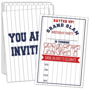 ukebobo 8th birthday party invitations with envelopes – batter up baseball party invitations, baseball party decorations– 20 cards with envelopes（bq-08）