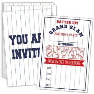 ukebobo 7th birthday party invitations with envelopes – batter up baseball party invitations, baseball party decorations– 20 cards with envelopes（bq-07）