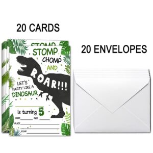 ukebobo 5th Birthday Party Invitations with Envelopes – Dinosaur Birthday Party Invitations, Dinosaur Party Decorations– 20 Cards With Envelopes（bwl-05）