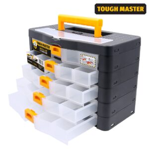 TOUGH MASTER TM-UPT-2071 Stackable 5 Drawer Organiser Storage Case with Comfortable Carry Handle for Small Household Bits, DIY Accessories and General Items, Black, Medium