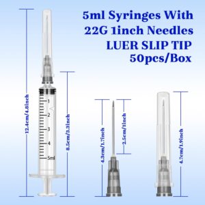 Xuanda 5ml/cc Syringes with Needle Individually Wrapped for Industrial, Scientific, Measuring, Pet Feeding (50 Pack)