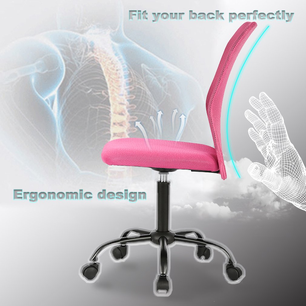 Simple Mesh Office Chair, Ergonomic Office Chair Armless Home Office Chair Adjustable Computer Chair Task Rolling Swivel Chair Black Desk Chair for Working,Meeting - Pink