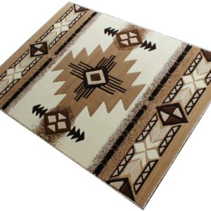 YHSF South West Native American Area Rug C318 - Easy Clean, Thick, Soft, Durable Native Tribal American Indian Inspired Rug for Bedroom/Living Room and More - Ivory, 5 Feet x 7 Feet