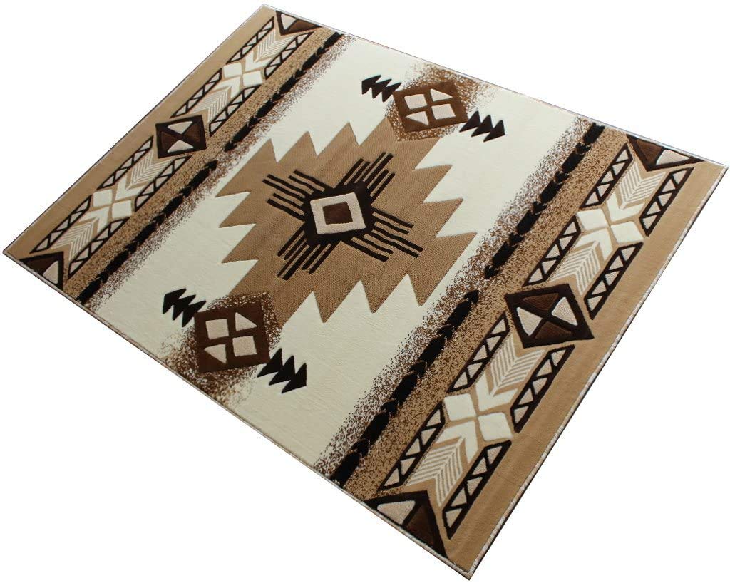 YHSF South West Native American Area Rug C318 - Easy Clean, Thick, Soft, Durable Native Tribal American Indian Inspired Rug for Bedroom/Living Room and More - Ivory, 5 Feet x 7 Feet