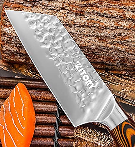 Kitory Kiritsuke Chef Knife 5.5", Small Japanese Kitchen Knives, HC German Stainless Steel, Hammered Finish Blade, Pakkawood Handle Cooking Cutlery 2025 Gifts for Home&Restaurant