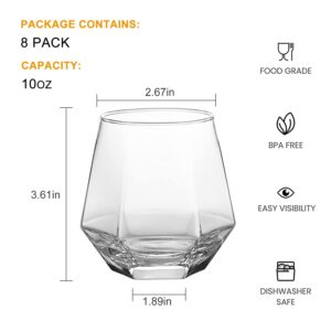 QAPPDA Wine Glass,Old Fashioned Cocktail Glass 10oz,Drinking Glass Cups For Beverages,Beer Glass Whisky Glass Vodka Cups Juice Cups Water Cups Liqueur Spirits Glasses Tequila Cups 8 pack