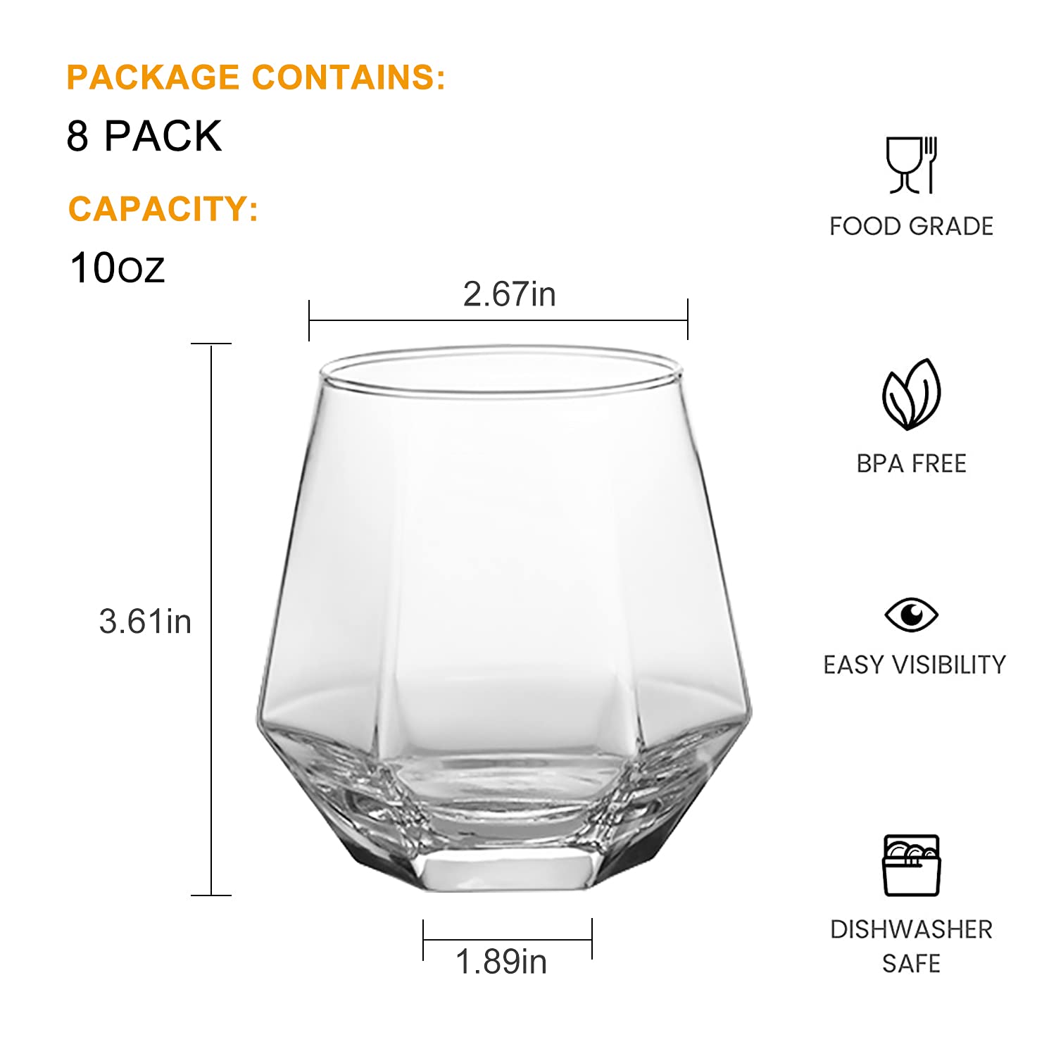 QAPPDA Wine Glass,Old Fashioned Cocktail Glass 10oz,Drinking Glass Cups For Beverages,Beer Glass Whisky Glass Vodka Cups Juice Cups Water Cups Liqueur Spirits Glasses Tequila Cups 8 pack