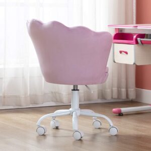 DM Kids Desk Chair Ergonomic Reading Study Computer Chair for Students Cute Modern Upholstered Velvet Swivel Rolling Arm Chair for Girls Bedroom, Seashell Back Adjustable Vanity Chair (Purple)