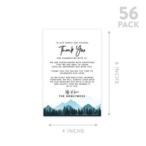 Andaz Press Mountain Forest Wedding Thank You Place Setting Cards for Table Reception, Dinner Plates, Wedding Favor Decoration Seating Settings for Guests, Family, Friends, 56-Pack, 4 x 6-Inch