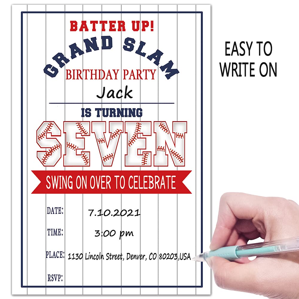 ukebobo 7th Birthday Party Invitations with Envelopes – Batter Up Baseball Party Invitations, Baseball Party Decorations– 20 Cards With Envelopes（bq-07）