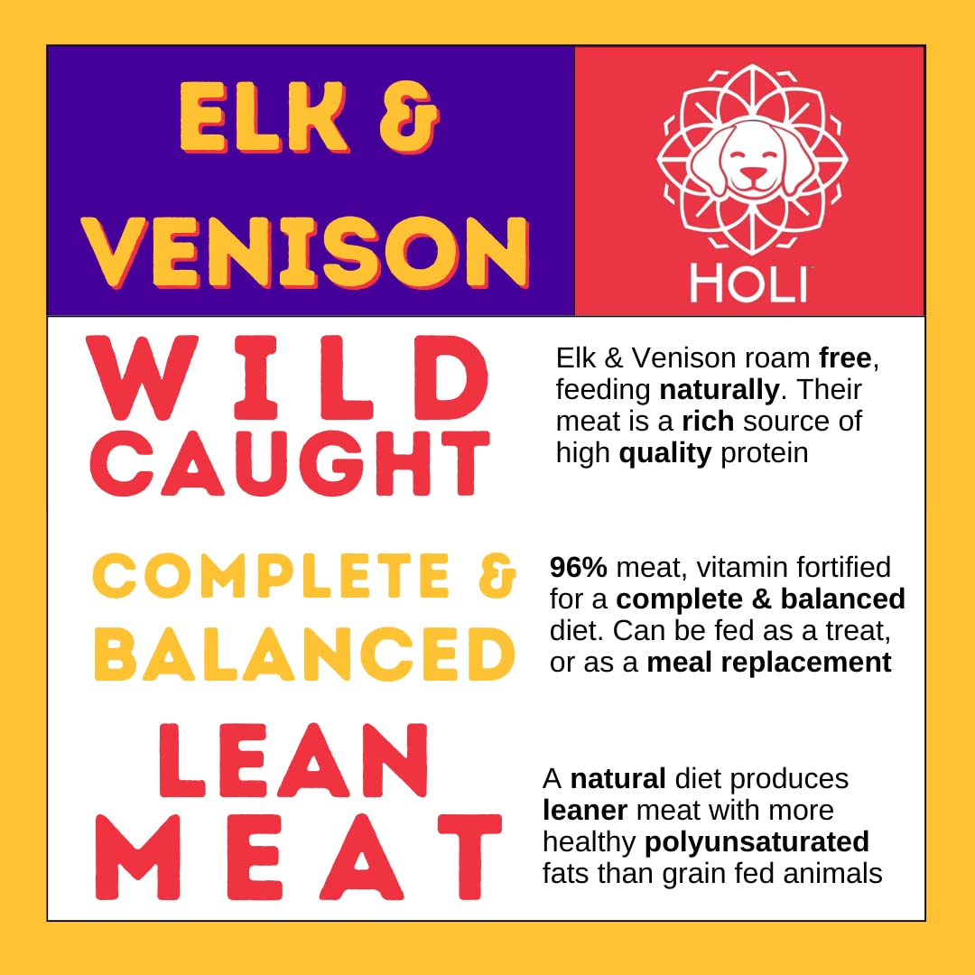 HOLI Elk & Venison Freeze Dried Dog Treats - All Natural and Wild Caught | Vitamin and Mineral Fortified | Made in USA - Human Grade - Grain Free - Diabetic Friendly - 3oz