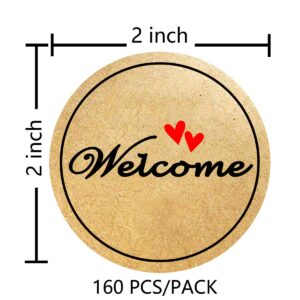 Kraft Welcome Stickers,Wedding Party Favor Bag Labels Invitation Card Envelope Seals for Bridal Shower Birthday Party,2 Inch 160 Pcs Per Pack