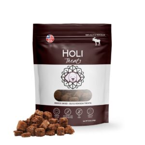 holi elk & venison freeze dried dog treats - all natural and wild caught | vitamin and mineral fortified | made in usa - human grade - grain free - diabetic friendly - 3oz