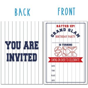 ukebobo 6th Birthday Party Invitations with Envelopes – Batter Up Baseball Party Invitations, Baseball Party Decorations– 20 Cards With Envelopes（bq-06）