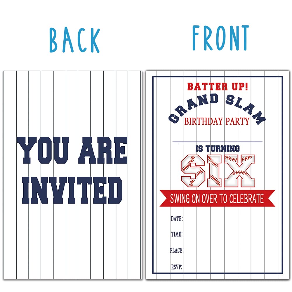 ukebobo 6th Birthday Party Invitations with Envelopes – Batter Up Baseball Party Invitations, Baseball Party Decorations– 20 Cards With Envelopes（bq-06）