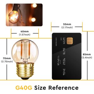 G40 Low Watt Light Bulb Edison LED Bulb Mini Globe Light Bulbs 1W Equivalent to 10Watt Incandescent E26 Screw Base Led Bulbs Ultra Warm White 2200K, Non Dimmable (G40g-2pack)