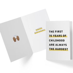 Happy 70th Birthday Card for Men Women, Funny 70th Birthday Cards for Husband Wife Dad Mom Brother Sister Friend, 70 Years Old Birthday Card, 70 Birthday Card with Envelope, Karto Yellow Childhood