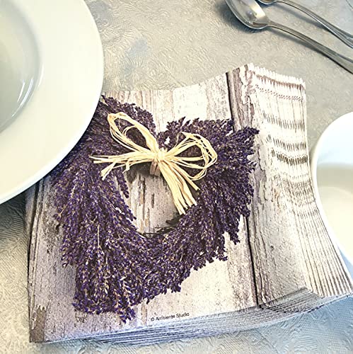 AVEVER 20-ct Heart of Lavender Napkins Floral Decorative Paper Decoupage Mother's Day Rustic Cocktail Dinner Napkins, White, pink, green, 6.5x6.5x1 inch