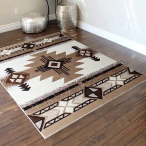 YHSF South West Native American Area Rug C318 - Easy Clean, Thick, Soft, Durable Native Tribal American Indian Inspired Rug for Bedroom/Living Room and More - Ivory, 5 Feet x 7 Feet