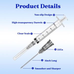 Xuanda 5ml/cc Syringes with Needle Individually Wrapped for Industrial, Scientific, Measuring, Pet Feeding (50 Pack)