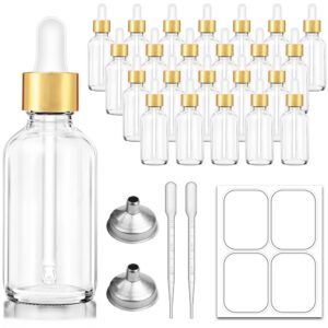 bumobum 2 oz dropper bottle, 24 pack clear glass eye dropper bottles with golden top cap for essential oils, tincture bottle with labels and funnel