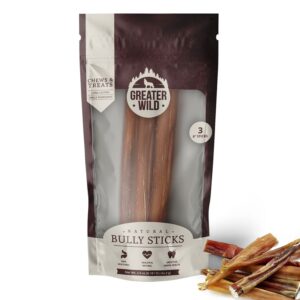 greater wild beef bully sticks dog treats, 5 6" sticks - single ingredient, all natural, long lasting dog chews for large and small dogs - 100% digestible