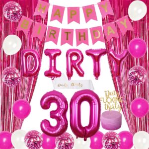 fangleland 30th birthday party decorations for her hot pink dirty thirty banner balloon dirty 30 sash cake topper for 30 years old birthday party supplies