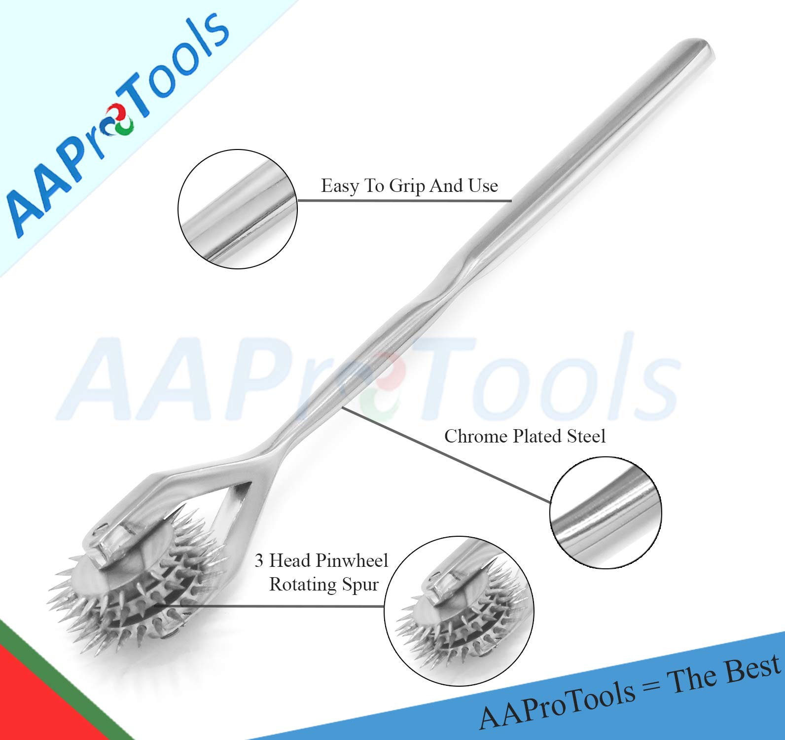 AAProTools Set of 7 Pcs Diagnostic Neurological Wartenberg Sensory Pinwheel Pin Wheel 1, 2, 3, 4, 5, 7, 10 Head