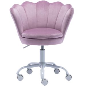 dm kids desk chair ergonomic reading study computer chair for students cute modern upholstered velvet swivel rolling arm chair for girls bedroom, seashell back adjustable vanity chair (purple)