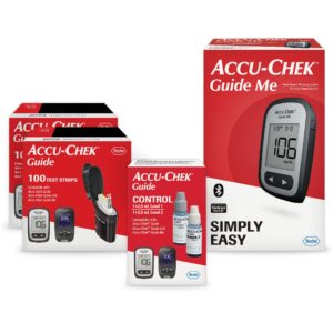 accu-chek guide me glucose monitor kit for diabetic blood sugar testing: guide me meter, 200 guide test strips, and control solution