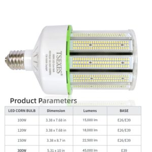 TSEXES 300W LED Corn Bulb, E39 Light Bulb Base,45000Lm 5000K,Replacement for 1000W HID,MH, HPS Parking lot High Bay Work Shop