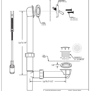 Westbrass 592144C-62 1-½' x 14" Black Poly Tubular Bath Waste & Overflow Assembly with Trip Lever and Strainer Grid Drain Cover, Matte Black