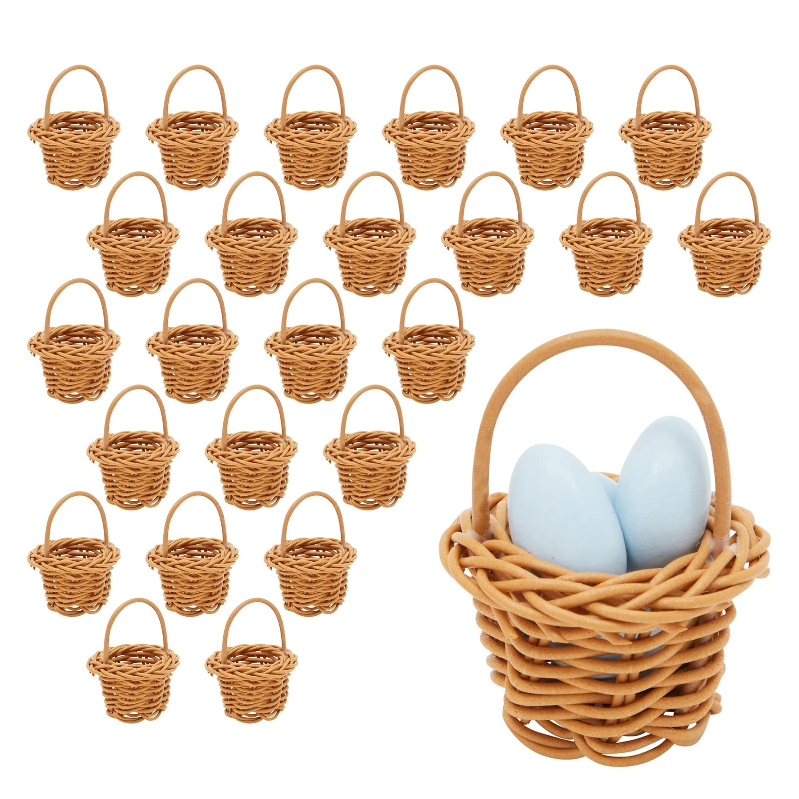 Juvale 24 Pack Rattan Mini Picnic Baskets with Handles for Tiny Birthday Party Favors or Baby Shower (2.75 in)