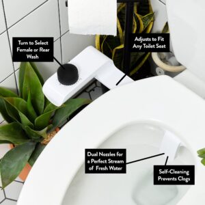 Modern Bidet Attachment for Toilet With Adjustable Water Pressure And Female-Friendly Wash and Rear Wash - Fresh Water Sprayer Bidet - Self-Cleaning and Non-Electric - Easy to Install & BPA Free