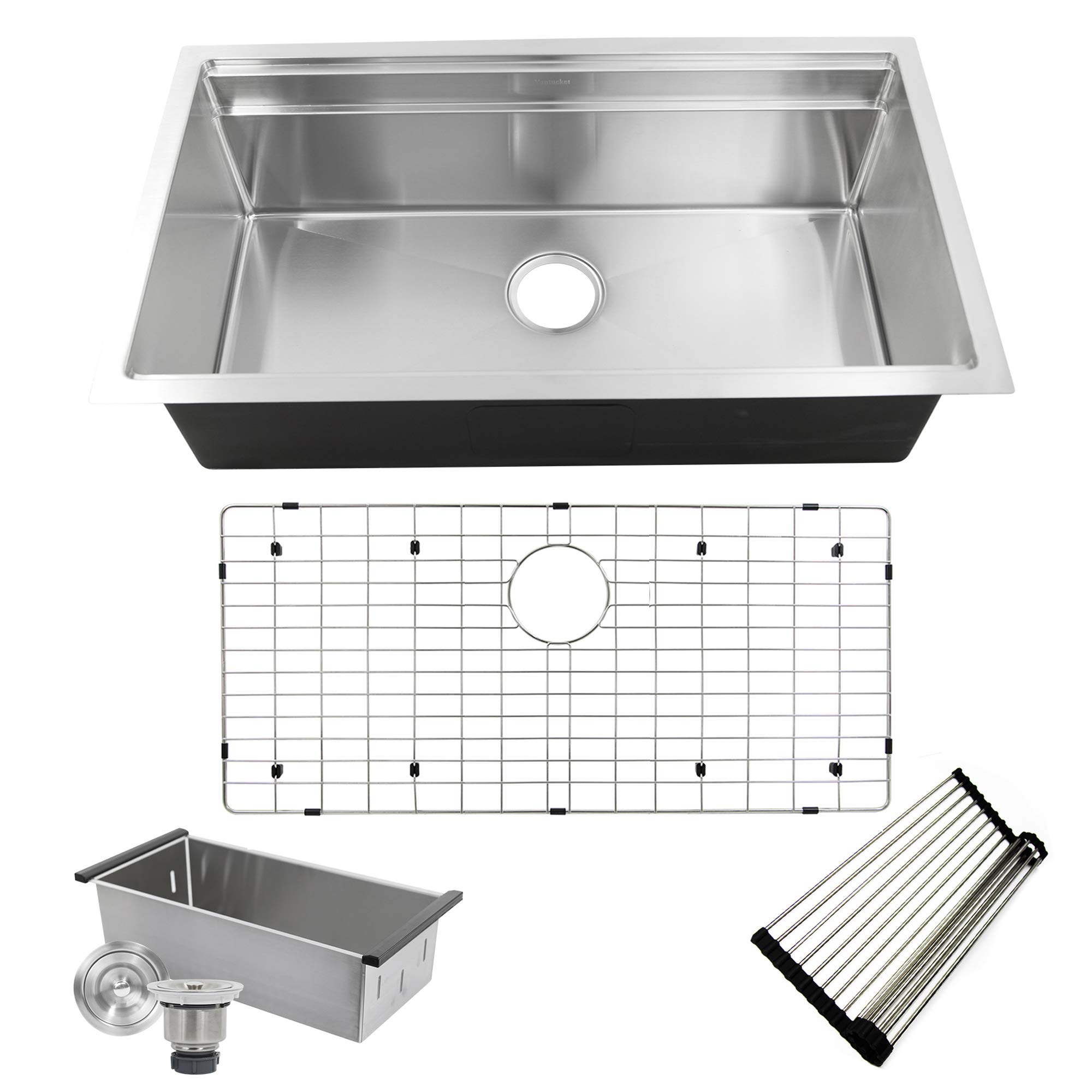 Nantucket Sinks' SR-PS-3620-16 - 36 Inch Pro Series Large Prep Station Single Bowl Undermount Stainless Steel Kitchen Sink with Compatible Accessories