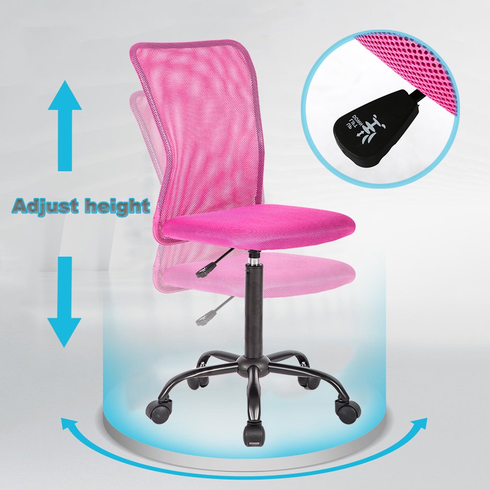 Simple Mesh Office Chair, Ergonomic Office Chair Armless Home Office Chair Adjustable Computer Chair Task Rolling Swivel Chair Black Desk Chair for Working,Meeting - Pink