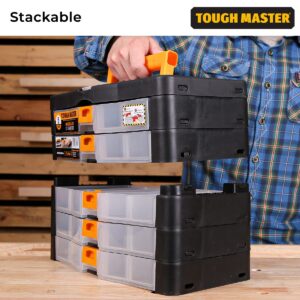 TOUGH MASTER TM-UPT-2071 Stackable 5 Drawer Organiser Storage Case with Comfortable Carry Handle for Small Household Bits, DIY Accessories and General Items, Black, Medium