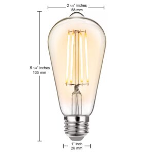 6 Watt Dimmable LED Edison Light Bulbs - 6W Antique Style Softlight Edison LED Bulbs - Warm White 2200K (Amber Gold Glass) for Home - Filament Vintage Light Bulb Set - E26 Standard Base - 6 Pack