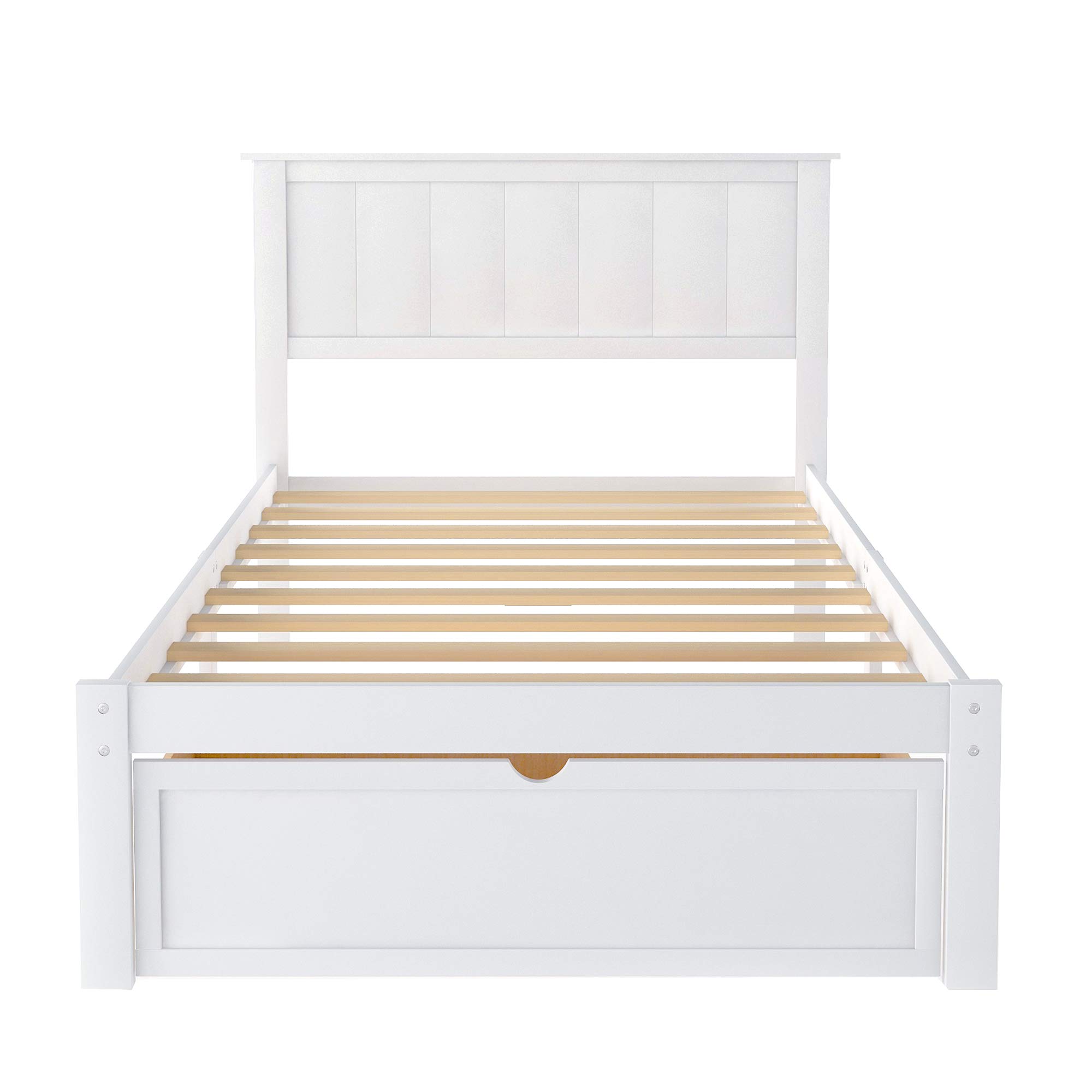 P PURLOVE Twin Size Bed Frame with Storage Drawer,Wood Platform Bed Frame with Headboard and for Kids, White