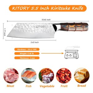 Kitory Kiritsuke Chef Knife 5.5", Small Japanese Kitchen Knives, HC German Stainless Steel, Hammered Finish Blade, Pakkawood Handle Cooking Cutlery 2025 Gifts for Home&Restaurant