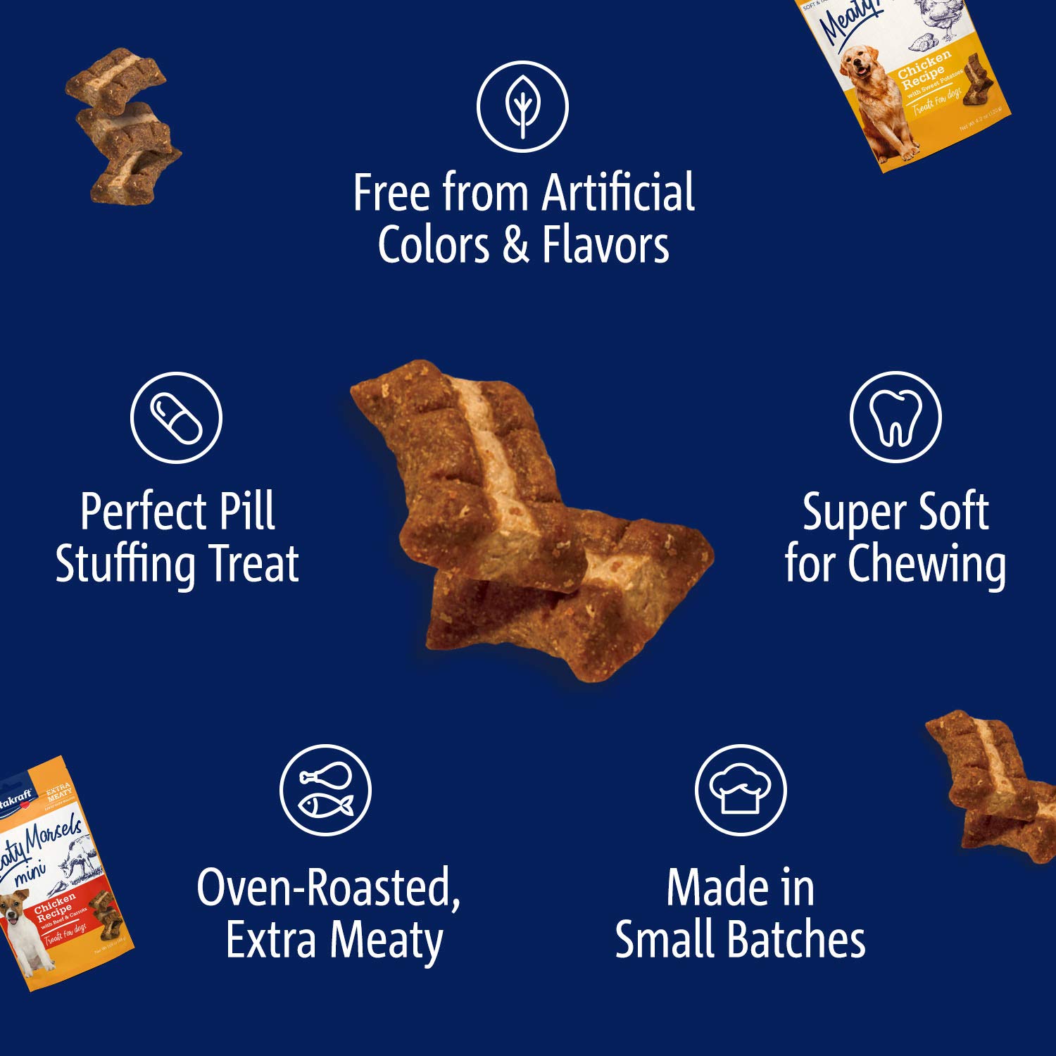 Vitakraft Meaty Morsels Mini Treats for Dogs - Chicken with Sweet Potatoes - Super Soft Dog Treats for Training - Two Layers of Gently Oven-Baked Meaty Goodness - Multi Pack of 4