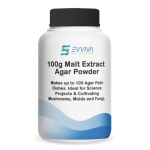 malt extract agar powder 100g by evviva sciences, can make over 100 agar petri dishes, for mold & fungus, ideal for mushrooms & science projects