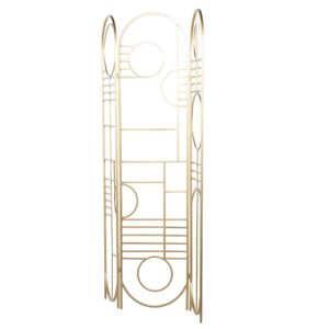 Deco 79 Metal Geometric Partition Room Divider Screen Hinged Foldable Arched Partition 3 Panel Privacy Screen, Room Partition 50" x 1" x 69", Gold