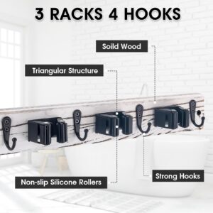 Mop and Broom Holder Wall Mount-Rustic Wood Broom Hanger Wall Mount | Laundry Room Decor-Broom Organizer Wall Mount-Garden Tool Organizer Closet Garage Farmhouse Kitchen Deco(White-3slots/4hooks)