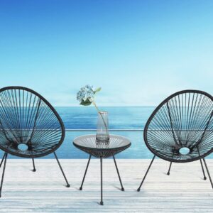 ABCCANOPY 3-Piece Patio Furniture Set,Acapulco Chair Conversation Bistro Set, Indoor&Outdoor All-Weather Patio Furniture Sets with Glass Top Table