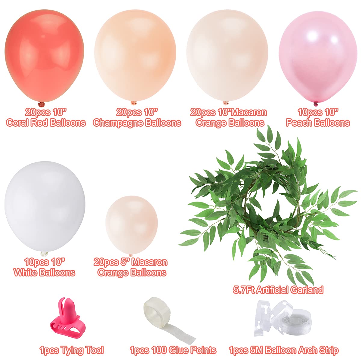 Peach Balloon Arch Garland Kit, Peach Coral red Champagne and white balloon for Peach Birthday Baby Shower Bridal Shower Wedding Decorations