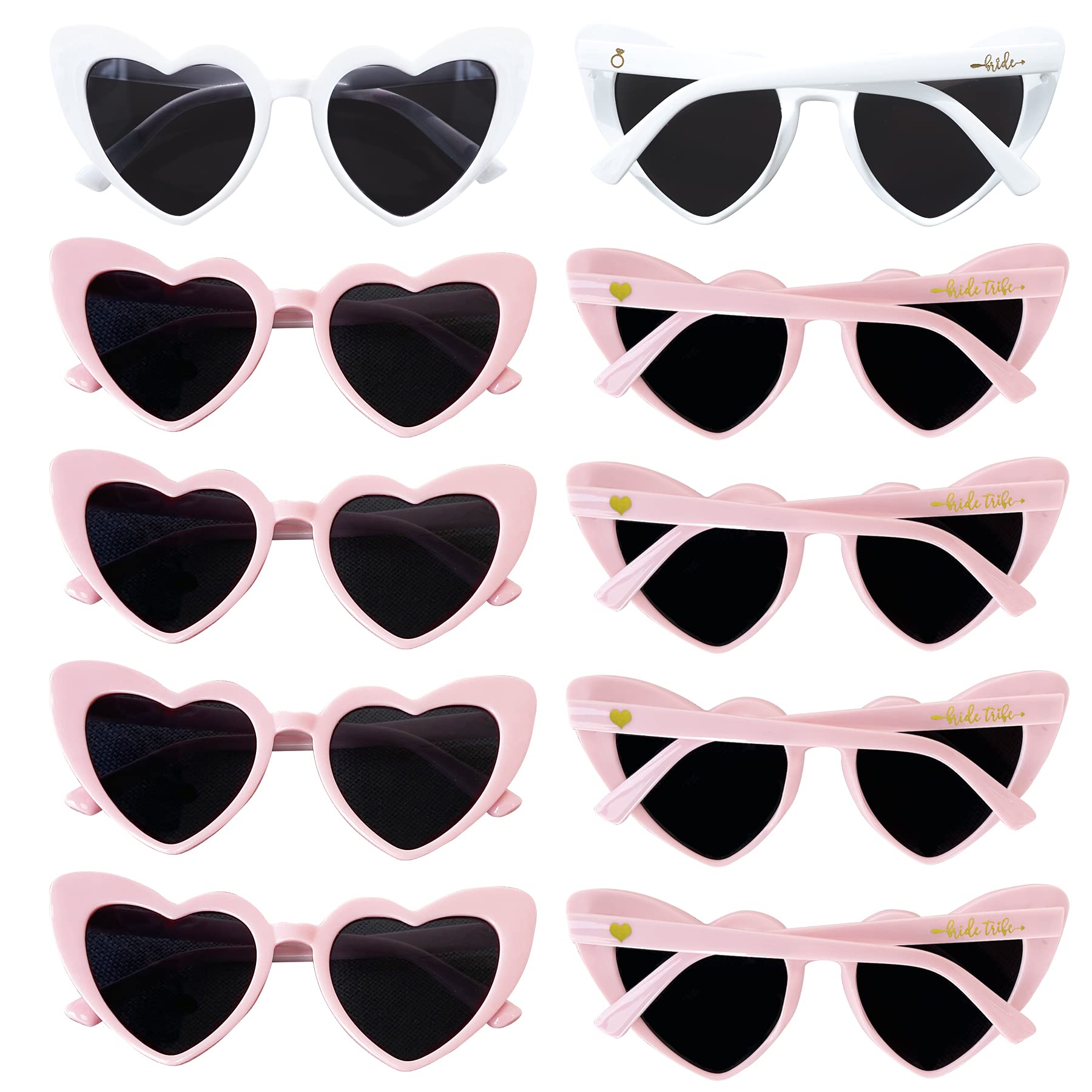 NewShun 10pcs Bachelorette Party Retro Heart Sunglasses, Bridal Shower Supplies Wedding Favor Bridesmaid Gifts - Pink